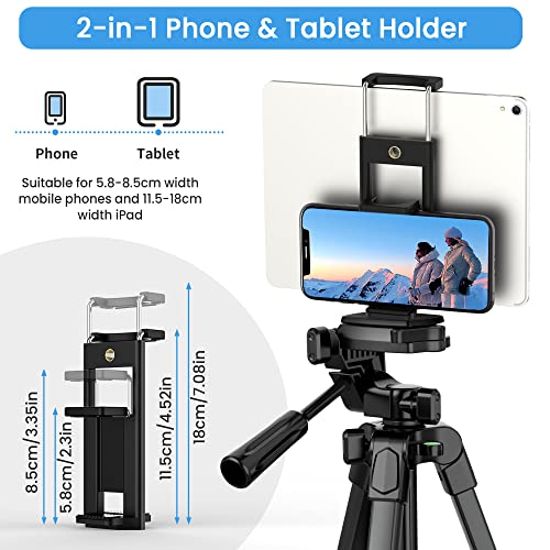 67" Phone Tripod, MACTREM Tripod Stand for iPad iPhone Tablet Camera with 2 in 1 Mount & Wireless Remote, Aluminum Extendable iPhone Tripod for Video Recording/Selfies/Live Stream/Vlogging