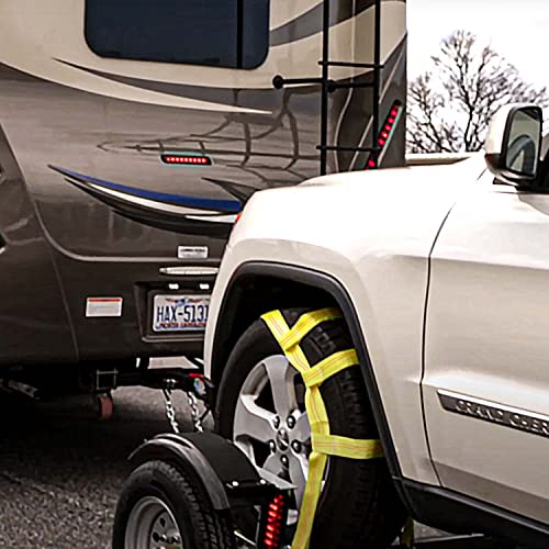 Autofonder 2Pc Tow Dolly Basket Straps with Flat Hook for 14"-17" Tires -10,000 lbs Breaking Strength Tire Bonnet&Tire Net -2β Over Wheel Car Basket Tie Down Straps with Axle Straps,Carrying Bag