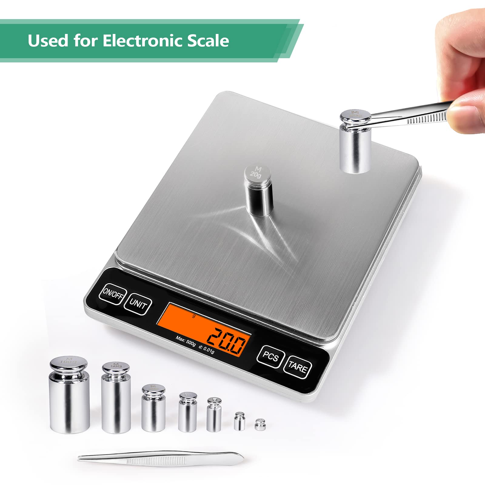 ACCT Calibration Weight, 1g 2g 5g 10g 20g 50g 100g Calibration Gram Scale Weight Set for Digital Scale Balance, Small Weights for Crafts,1 Piece Calibration Weight Tweezers(Silver)