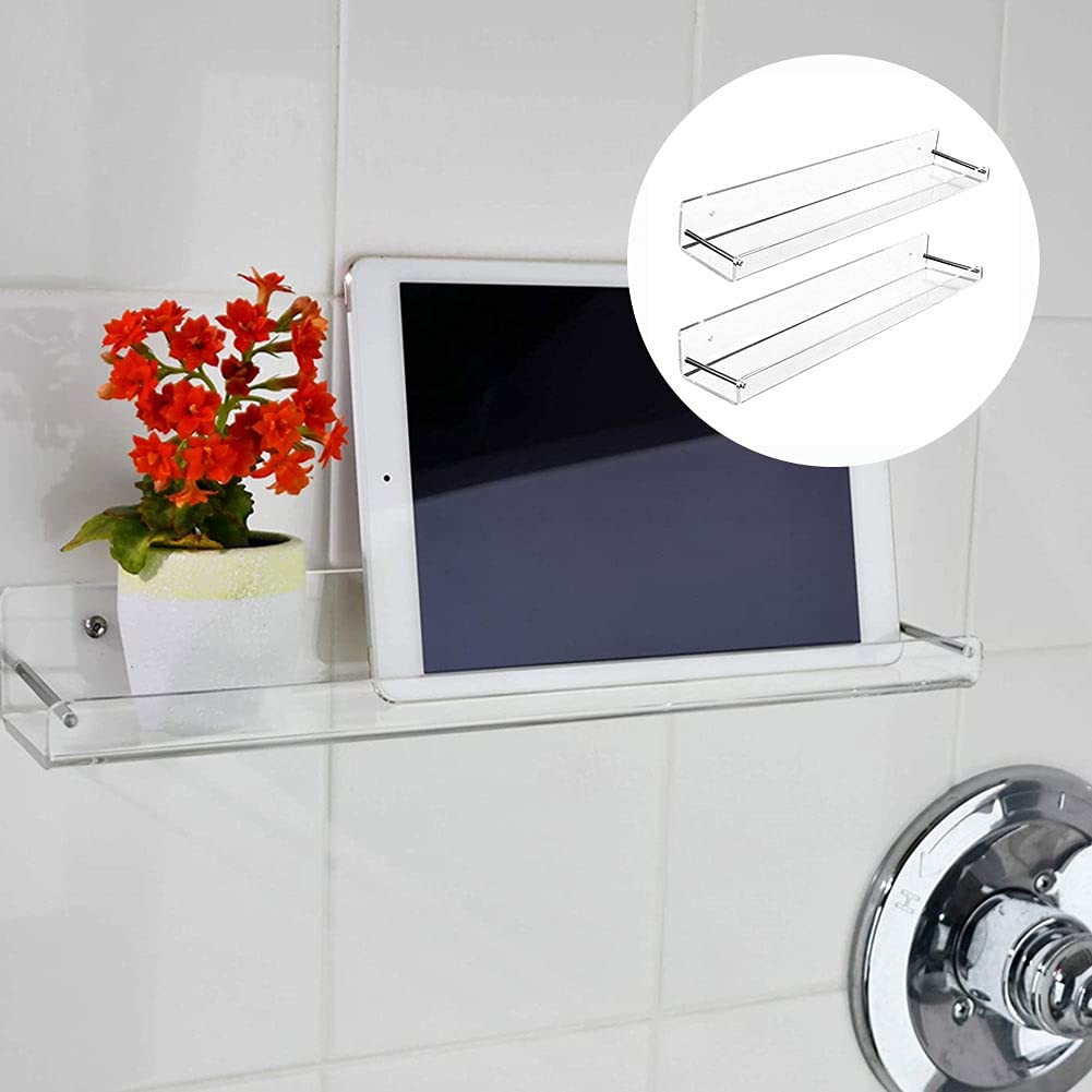 CALIDAKA 2pcs Acrylic Transparent Display Stand,Clear Acrylic Shelves,Wall Mounted Display Shelves for Bedroom, Living Room, Bathroom, Kitchen(30 x 9.5 x 5 x 0.3cm)