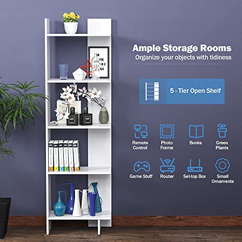 Tangkula 5-Shelf Bookcase, Room Divider and Display Shelf, Freestanding Decorative Storage Shelving, Wooden Bookshelf for Home Living Room Office Bedroom, Room Divider Bookshelf (White, 1)