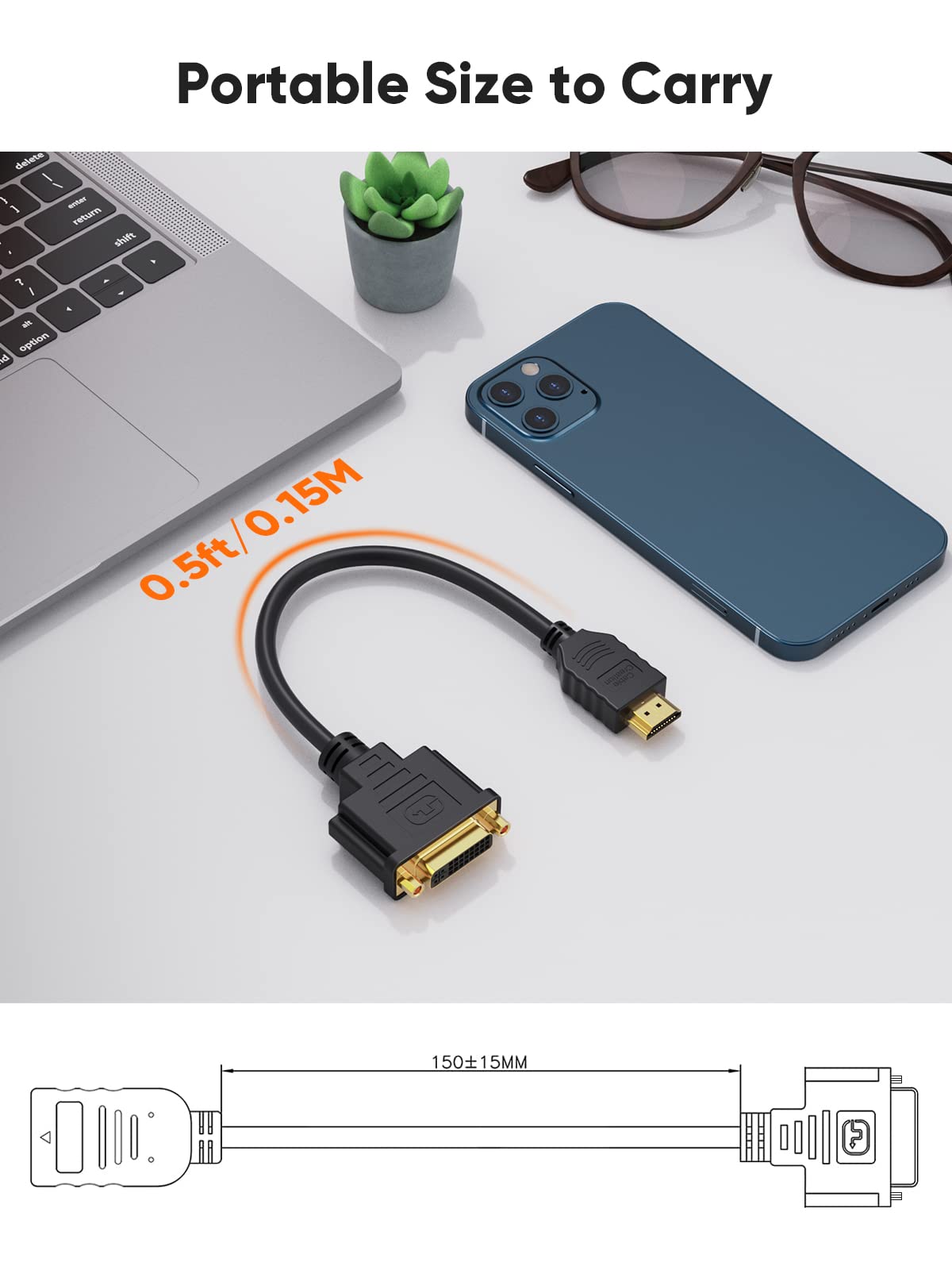 CableCreation HDMI to DVI Short Cable 0.5ft, Bi-Directional DVI-I (24+5) Female to HDMI Male Adapter 1080P DVI to HDMI Converter Compatible with Xbox, PC, TV Box, PS5, Blue-ray, Switch