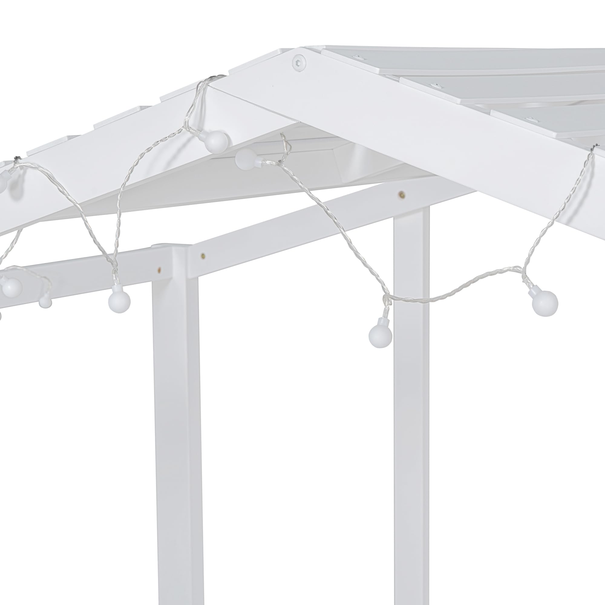 Merax Twin Loft Bed with Slide for Boys & Girls, Wood House Style with Blackboard & Light Strip, White