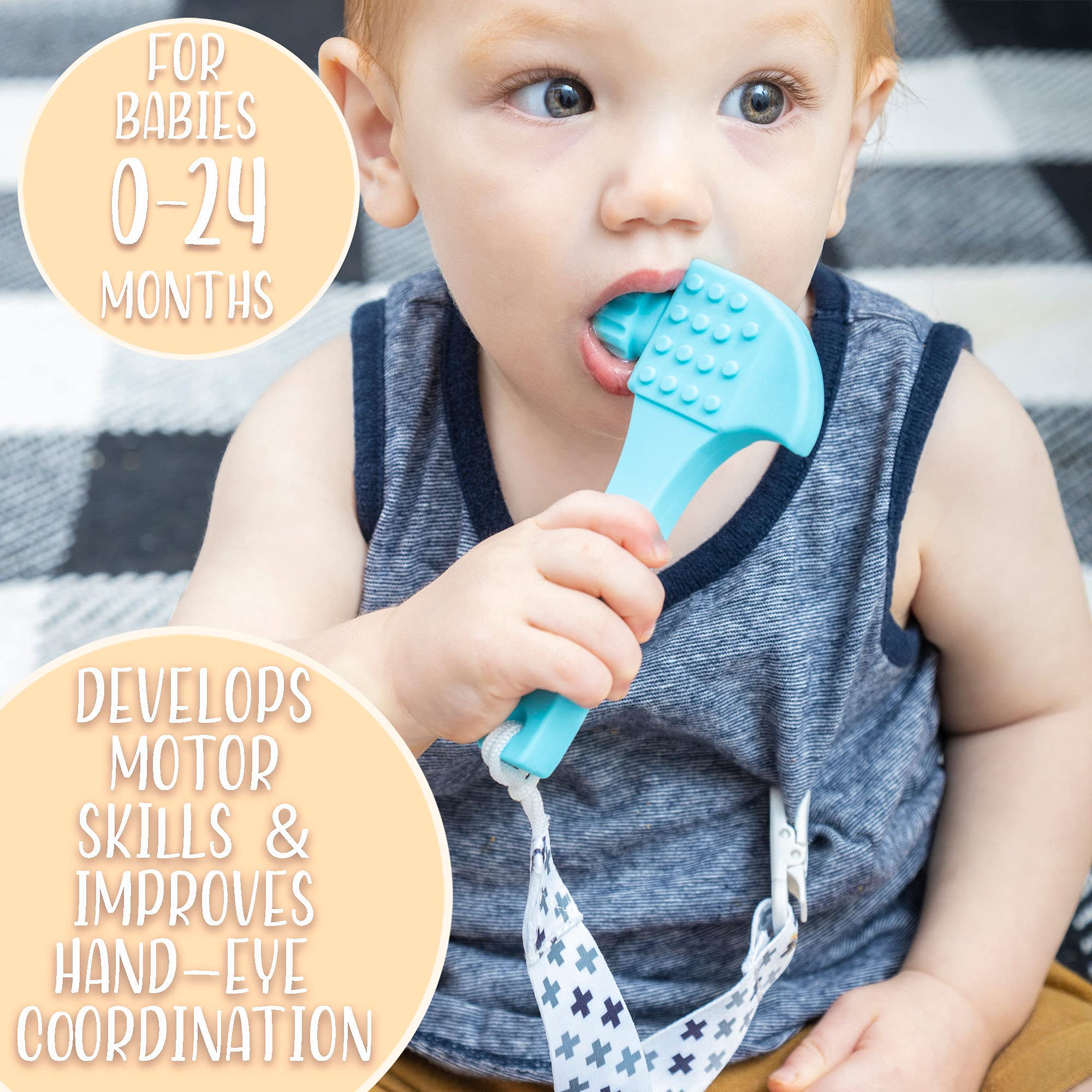 BABYGUM Teething Toys for Babies 0-6 Months 6-12 Months, BPA-Free Silicone, Soft Textures, Molar Teether, Easy to Hold, Easy to Clean and Freeze