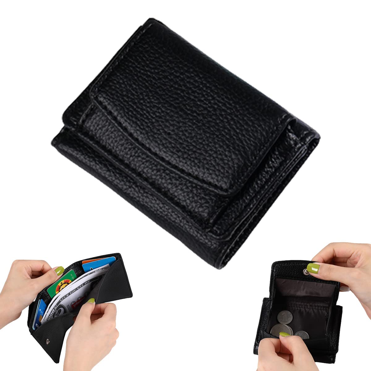 2023 New Leather RFID Blocking Card Holder Organizer Pocket Mini Wallet, Compact Bifold Small Leather Wallet for Women, Ladies Simple Leather Wallet (Black)