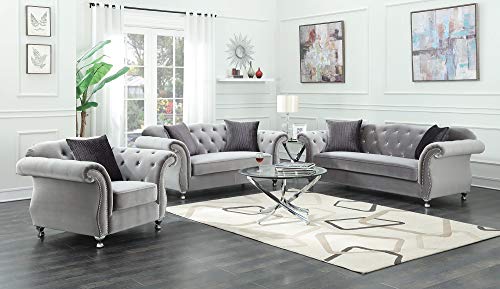 Coaster Furniture Frostine Sofa Silver Velvet Chrome Chrome 551161