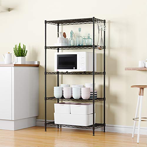 Isyunen 5 Tier Shelving Unit Adjustable Wire Shelves Organizer Shelf Rack Heavy Duty Storage Unit Black/Silver/White… (Black, 5 Tier)