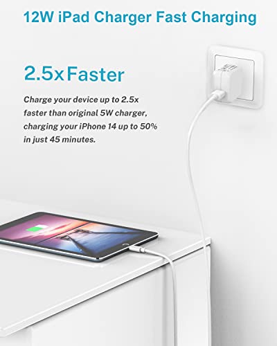 Apple iPad Charger Wall Charger and Cord 10 ft 2Set,12W iPad Charger Fast Charging Block & iPad Charger Cord 10 ft Apple Certified Lightning Cable for iPad 7th 8th 9th Generation,iPad Air/Mini,iPhone