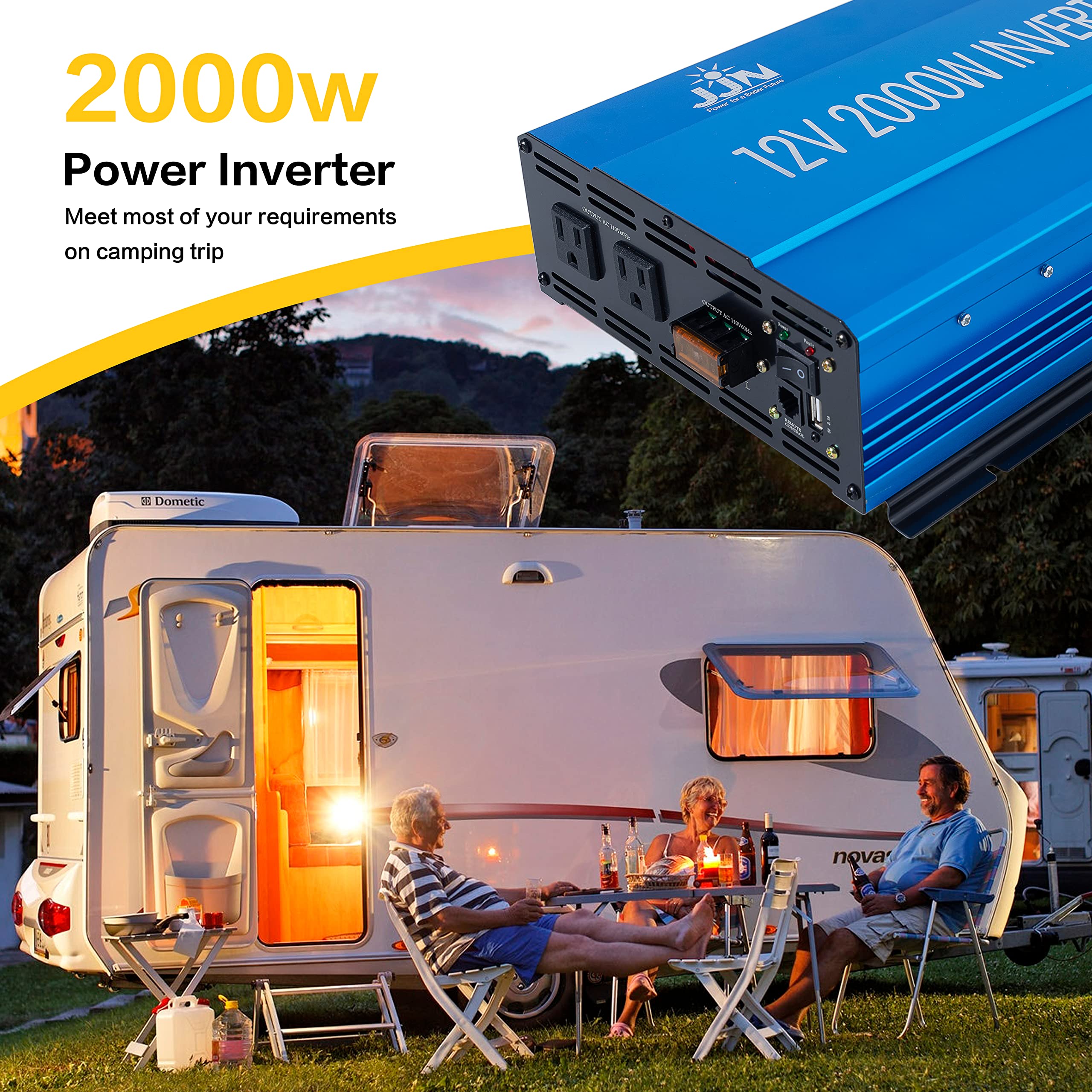 2000 Watt Power Inverter Modified Sine Wave Inverter 12V DC to 110V AC Converter for Home, RV, Truck, Off-Grid Solar Power Inverter with Built-in 5V/2.1A USB Port, AC Hardwire Port, Remote Controller