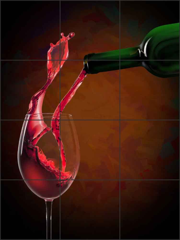 Artwork On Tile Ceramic Mural Backsplash The Pour by David Miller - Kitchen Wine Cellar Wall (24" x 32" - 8" Tiles)