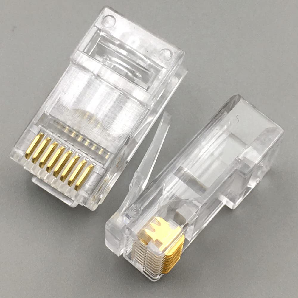 PETECHTOOL 100-Pack RJ45 CAT6A CAT6 Pass Through Connectors 23AWG Cables-End Bold UTP Ethernet 8P8C Gold Plated Modular Plug for Unshielded Twisted Pair Solid Wire Standard Cables