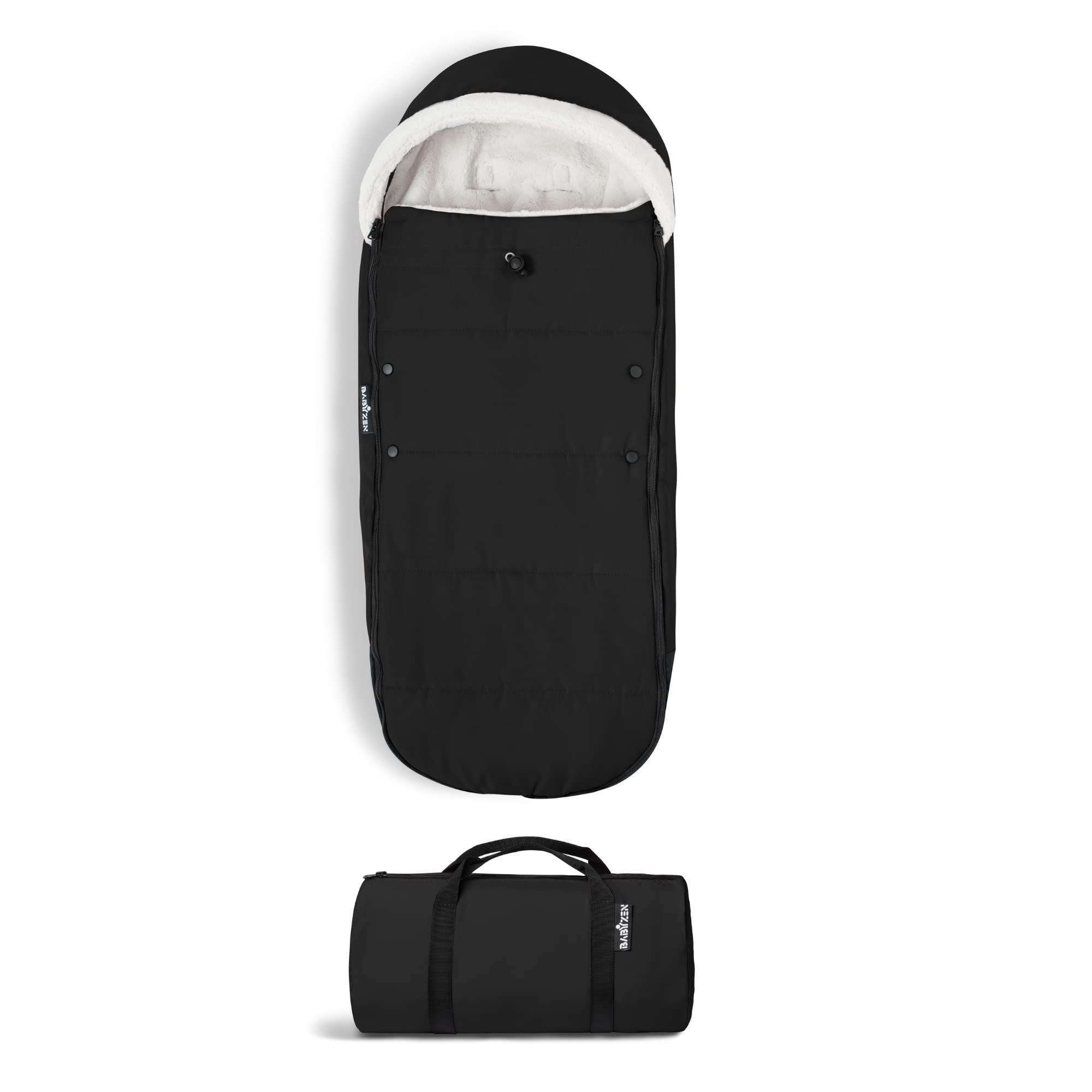 Babyzen YOYO Footmuff, Black - Sherpa Lining & Fleece Hood with Drawstring to Keep Baby Warm - Includes Carrying Bag - Machine Washable