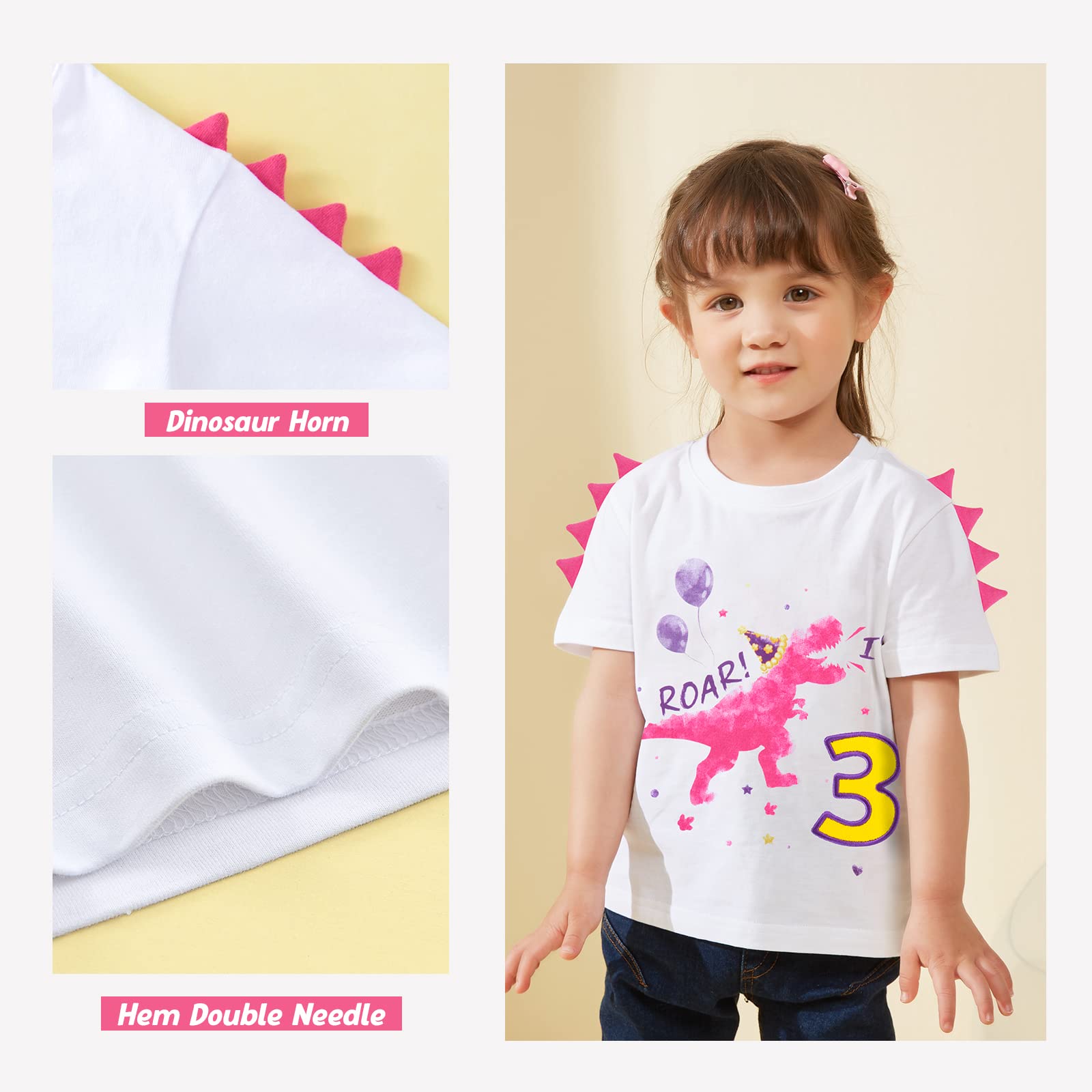 3rd Birthday Girl Dinosaur T-Shirt - 3 Years Old Dino Party Tee - White