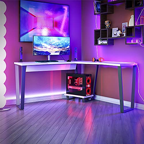NTENSE Genesis Gaming L-Shaped Desk with CPU Stand, Corner Desk, Home Gaming Desk, Writing Workstation, Battle Station, Ergonomic Desk, Space Saving, White