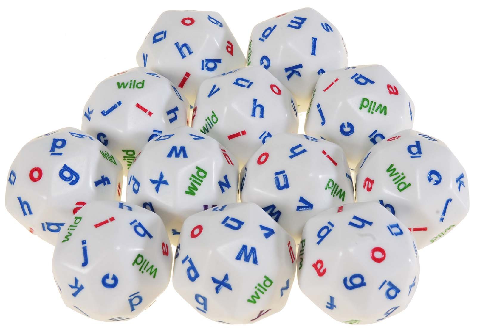 Deluxe Games and Puzzles Alphabet Dice, 30 Sided, Jumbo, Set of 12 Identical Dice, with Orange Mesh Drawstring Pouch, Bundled Item