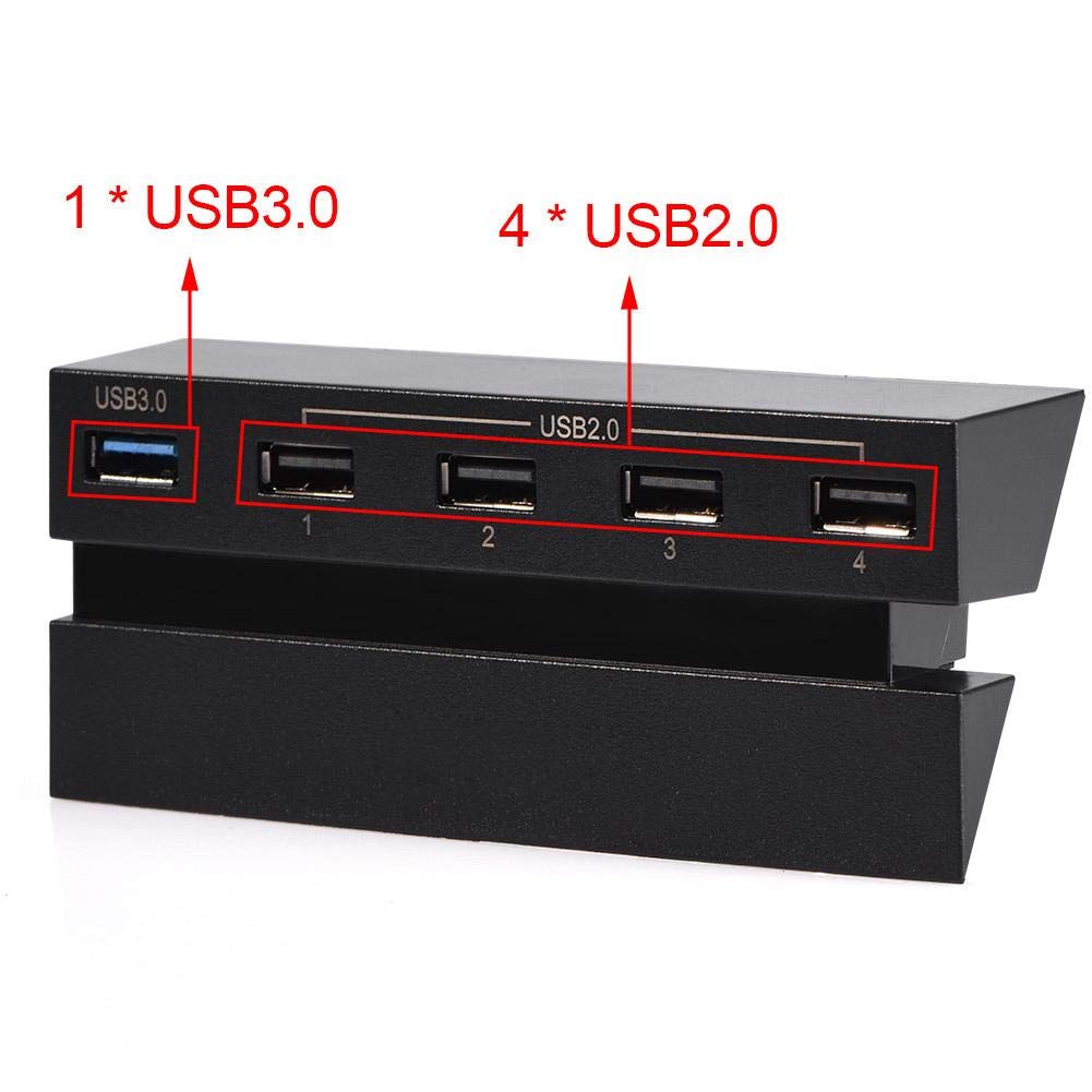 Bewinner USB Hub for PS4, 5 Ports/Multi-Ports/Low /Easy Installation/Stylish Hub ABS Hub for PS4 Game Console with USB 3.0 and USB 2.0 Port