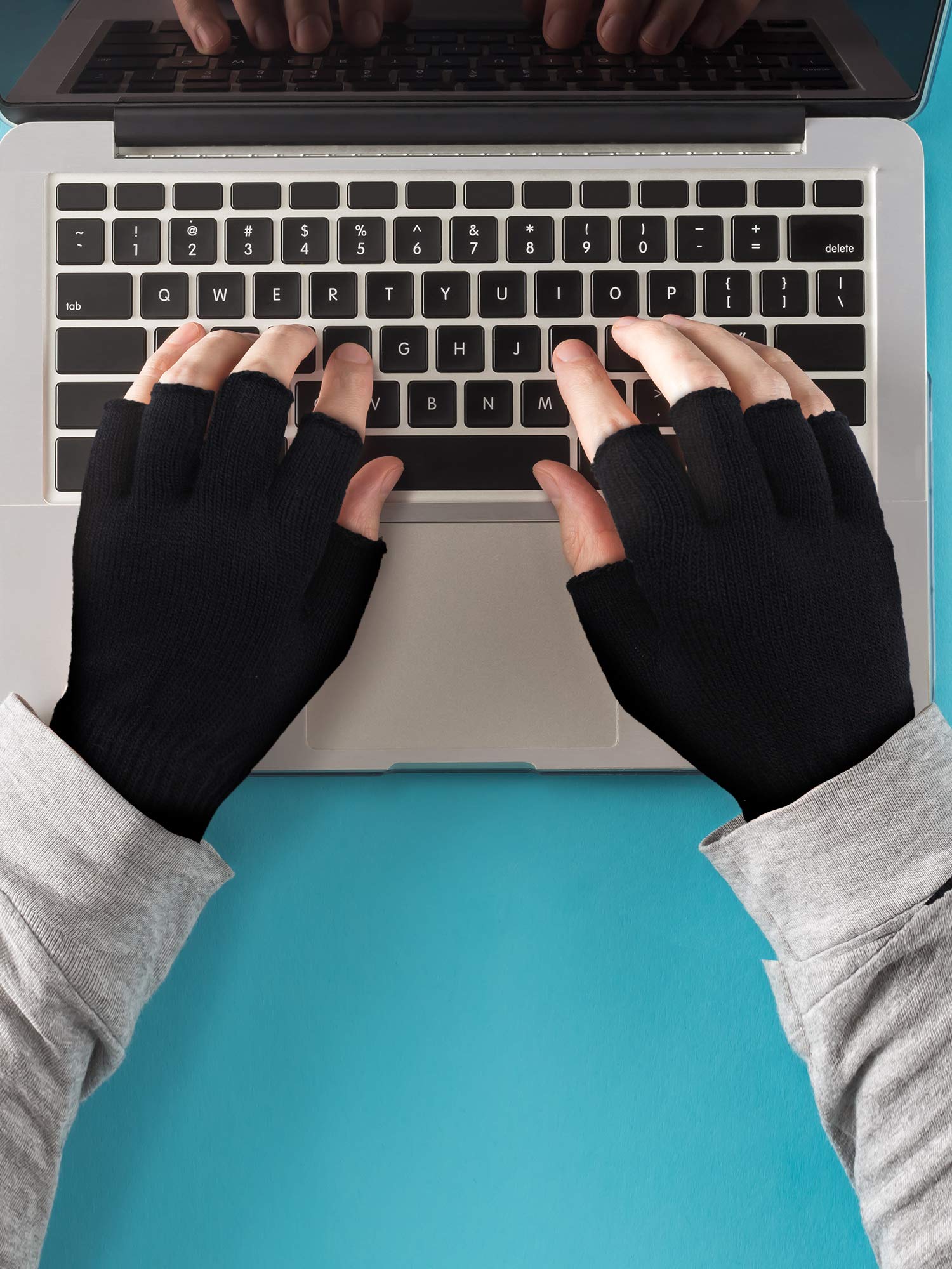 4 Pairs Unisex Winter Half Finger Knit Gloves Stretchy Non-Slip Winter Warm Knitted Fingerless Gloves (Black)