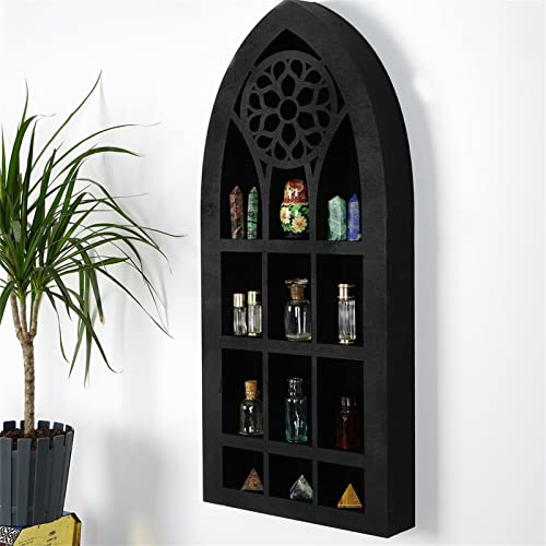 Floating Shelves Wall Mounted Gothic Boho Wall Hanging Decoration Black Creative Fairytale Essential Oil Shelf Old Church Window Crystal Wall Shelf for Living Room Bathroom Home