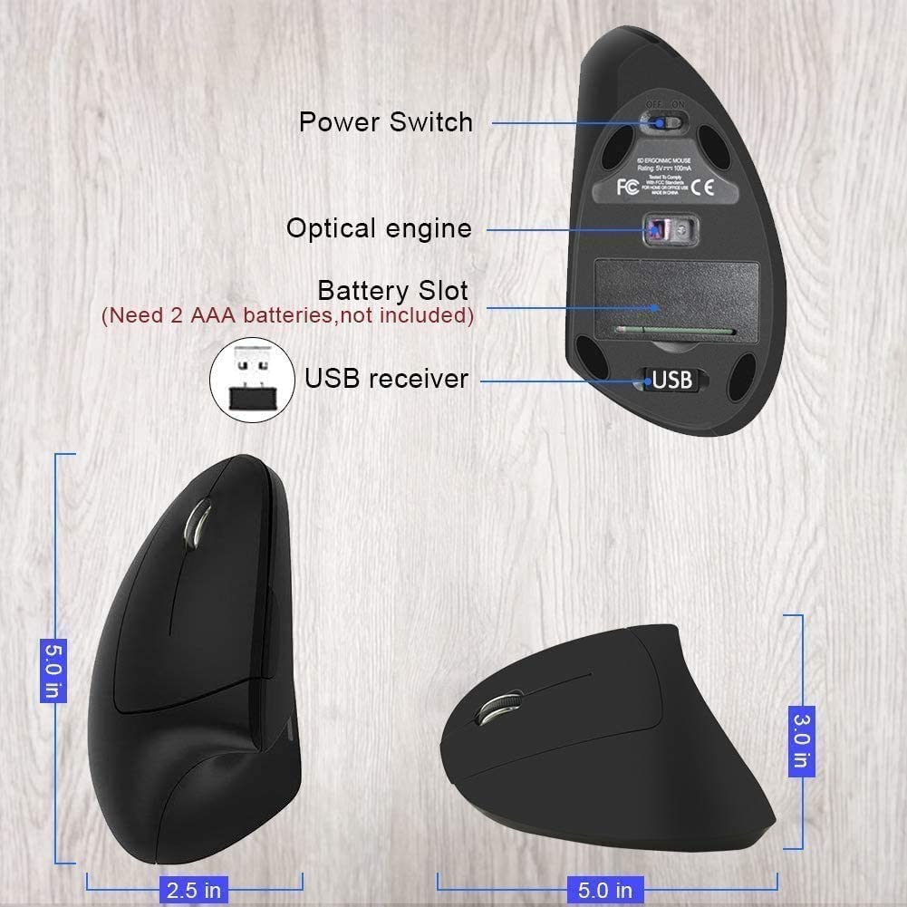 BeWishes Ergonomic Mouse Left Hand, 2.4G Left-Handed Wireless Vertical Mouse Ergonomic Mice, 3 Adjustable DPI (800/1200/1600), Specially for Left-handers