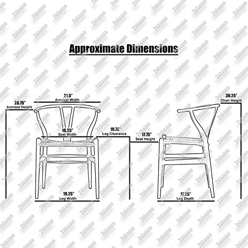 2xhome Set of 2 Wishbone Solid Wood Armchairs with Arms Open Y Back Farmhouse Dining Office Chairs with Woven Beige Seat (Espresso)