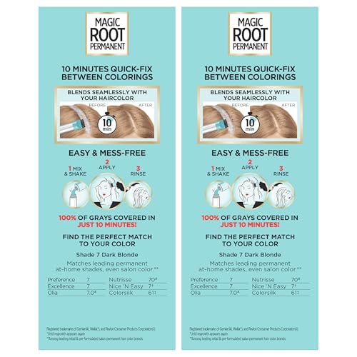 L’Oréal Paris Magic Root Permanent Hair Color, 10 Minute Hair Dye Kit to Rescue Roots with 100% Gray Hair Coverage, 7 Dark Blonde, 2 Pack (Packaging May Vary)
