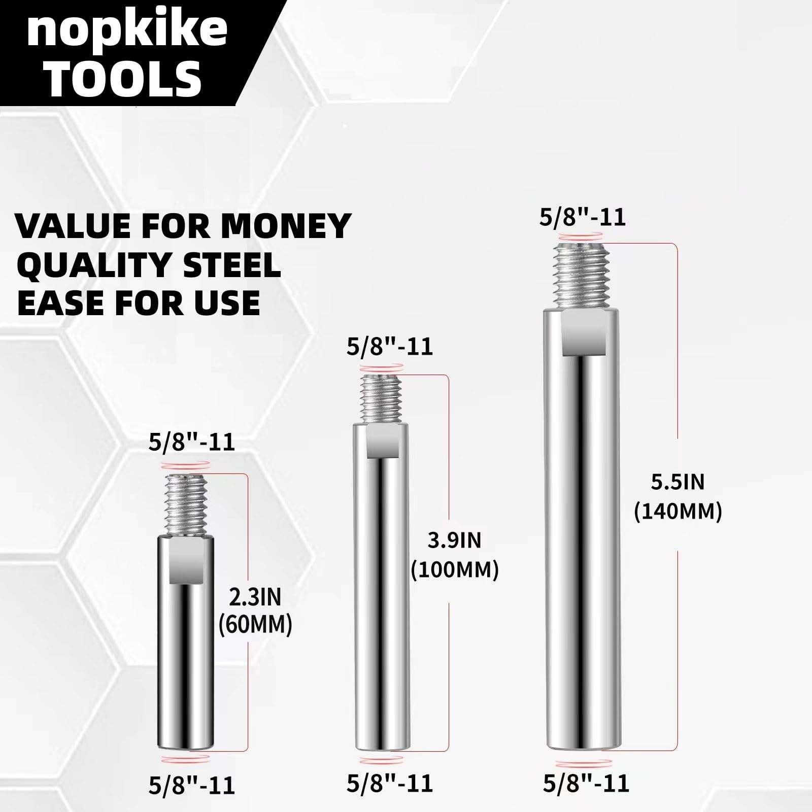 5/8"-11 Angle Grinder Extension Shaft Connecting Rod 3PCS with 1PC Universal Adjustable Spanner and 3 Sets Flange Nut,Compatible with Makita, Dewalt, Bosch, Hitachi, Milwaukee, Metabo and other brands
