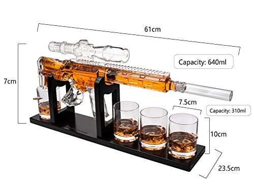 AR15 Whiskey Decanter Set - Limited Edition with Silencer Stopper - 640ml & 4 310 mL Bullet Glasses - Unique Gift - Drinking Party Accessory, Handmade Sniper Gun Liquor Decanter, Tik Tok Gun Decanter