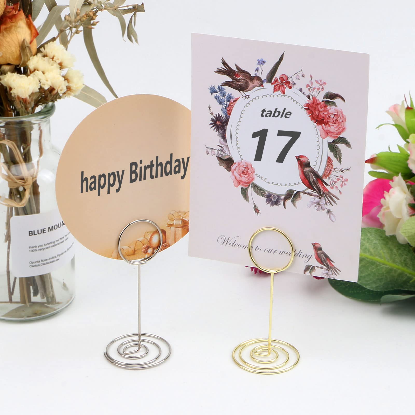 Yethuanru 24 pieces Table Number Holders Picture Holder for Tables 85mm Place Card Stand for Wedding Party Office, Silver/Gold(Round) (Silver)