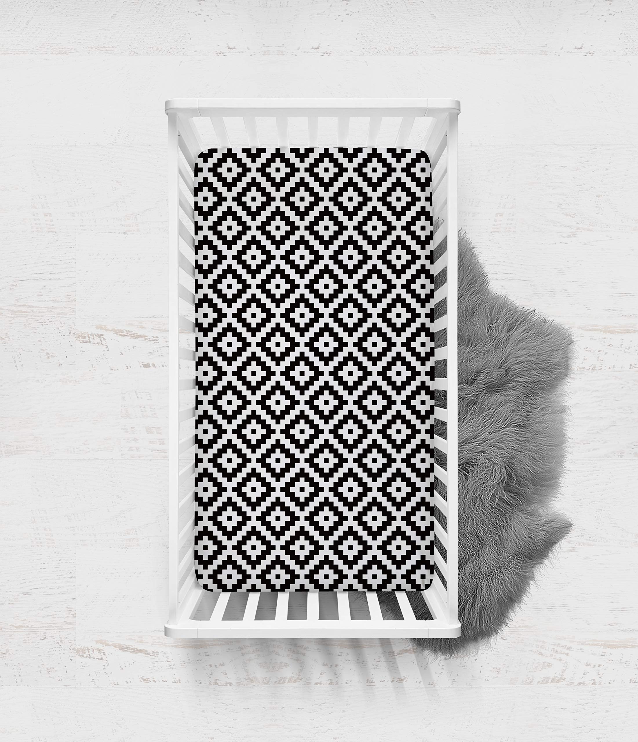 Bacati - 2 Pack Love Diamonds Aztec Neutral 100% Cotton Soft Breathable Percale 2 Pack Crib/Toddler Bed Fitted Sheets (Black)