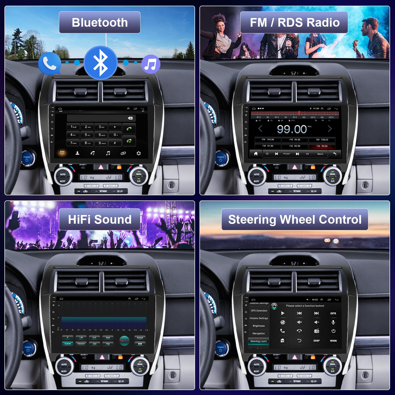 2G 64G Android Double Din Car Stereo with Apple Carplay, Rimoody 10.1 Inch Touch Screen 2 Din Car Radio with GPS Navigation Bluetooth FM HiFi WiFi Android Auto + AHD Backup Camera