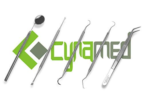 CynaMed Dental Tools Oral Care Kit (5-Pack) β Stainless Steel Dental Pick, Tartar Scraper, Scaler, Tweezers, and Mouth Mirror for Personal & Pet Use