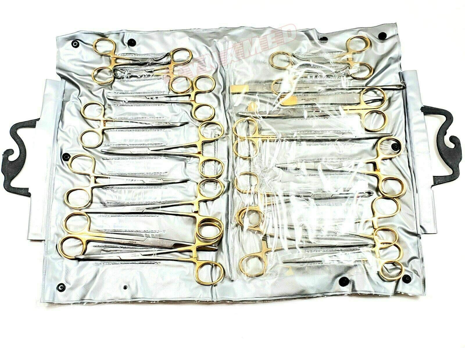 Cynamed-Gold Premium German 82 Pcs Veterinary Instruments Set -Include Kelly Forceps- Mosquito Forceps -Carmalt Forceps -Backhaus Towel Clamp- Mayo Metzenbaum Scissors- All in ONE