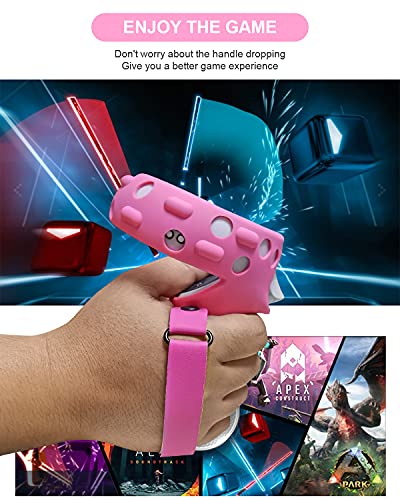 MODJUEGO VR Adjustable Head Strap for Oculus Quest 2 Accessories with Silicone Touch Controller Grip Cover,Barbie Pink 6 in1 VR Shell Protector Cover & VR Face Cover Replacement Set