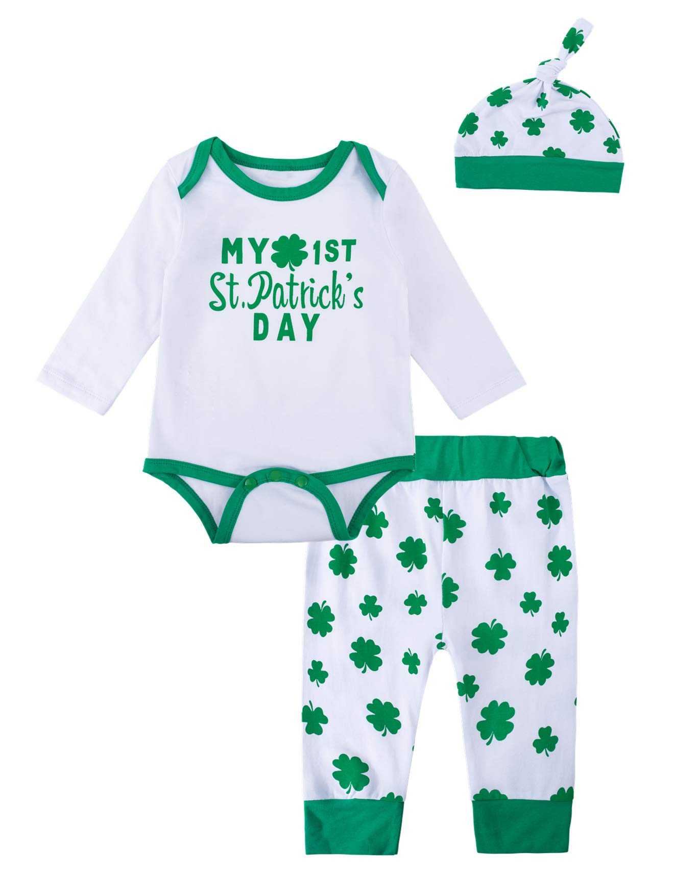 Baby Boys' Outfit Set My First St Patrick's Day Long Sleeve Clover Romper (White, 0-3Months)