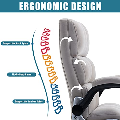 AVAWING Velvet Office Chair w/Wheels, Executive Computer Desk Chair w/Adjustable Tilt Angle and Flip-up Arms, High-Back Ergonomic Padding Chair, Grey