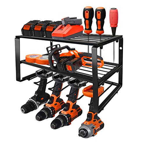 DECMIOX Power Tool Organizer, Wall Mounted Storage Rack, 150lb weight limit Heavy Duty Floating Tool Shelf, Utility Holder for Drill & Screwdriver, Christmas Gift for Men Dad Father's Day