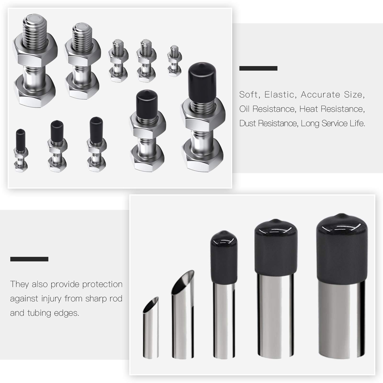 Mardatt 64Pcs 6 Sizes Black Rubber Bolt Screw Thread Protector Cover Vinyl End Caps for Pipe Post Hose Assortment Kit Fit O.D. from 1/4 inch to 1 1/2 inch