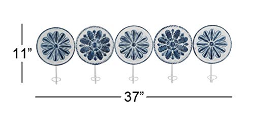 Deco 79 Contemporary Metal Floral Wall Hook, 2"W x 11"H, Blue, White