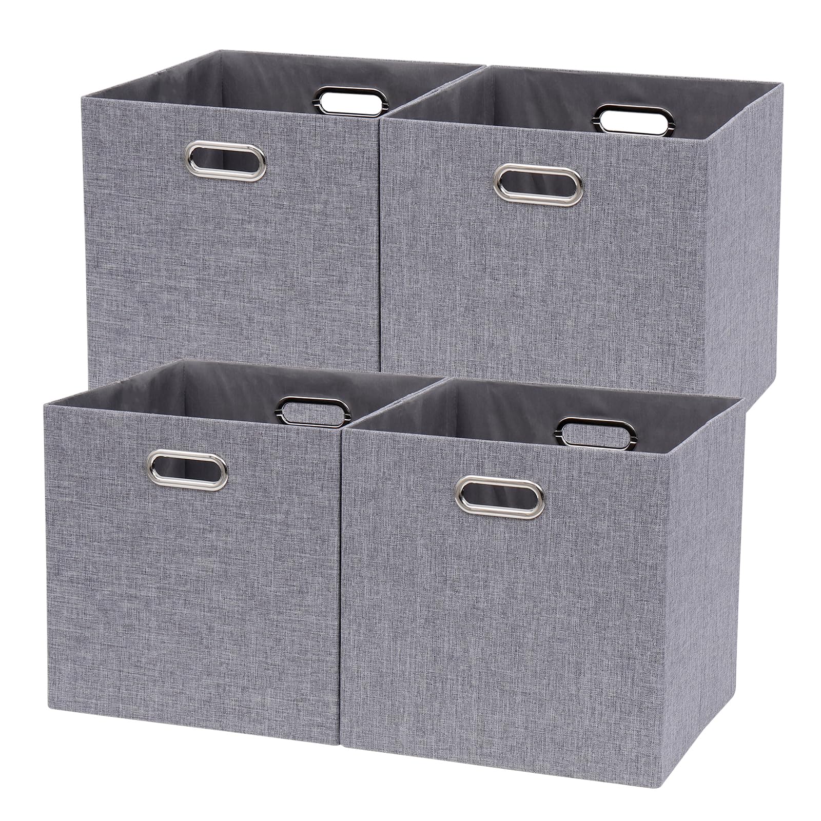 Jermichoc Storage Bins 13x13x13, Cube Storage Bin 4 Pack, Collapsible Storage Bins Fabric with Metal Handle for Clothes, Toys, Books (grey)
