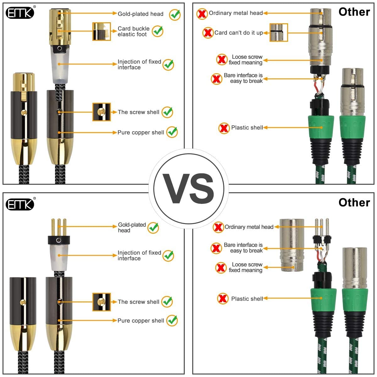 EMK XLR Microphone Cable XLR Male to XLR Female 3-Pin Balanced Behringer Mixer Speaker Cable Equalizer Mic Preamplifier Cable Compatible with Speaker Systems(10 Feet/3M, XLR Male to Female Black)