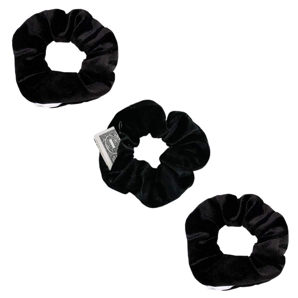 SUNEBOIZ Zipper Scrunchies, Pocket Scrunchie, SECRET & HIDDEN, Velvet Hair Ties Bracelet, Compatible with Apple AirPods 3&2&1, Key Money Chapstick Storage Bag, Elastics Hair Band (3PCS Black)