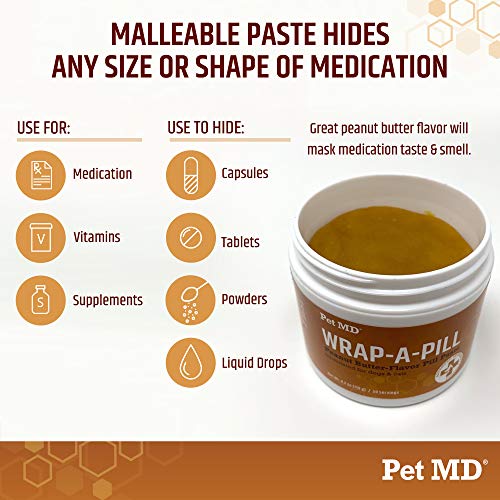 Pet MD Wrap A Pill Peanut Butter Flavored Pill Paste for Dogs - Make a Pocket to Hide Pills and Medication for Pets - 59 Servings