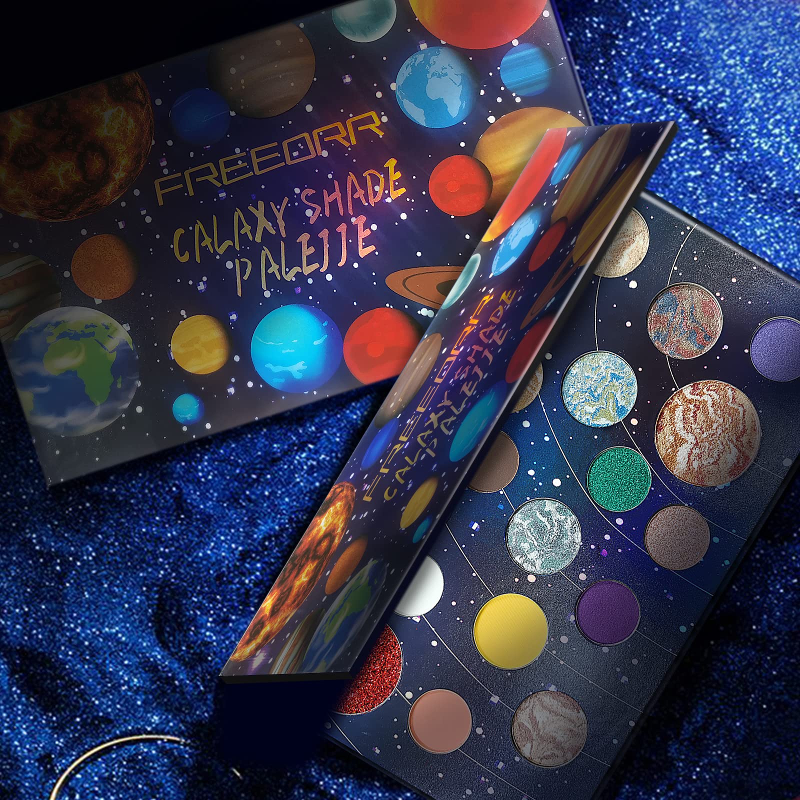 FREEORR 18 Colors Galaxy Eyeshadow Palette, Glitter Eyeshadow Makeup Multi Reflective Shimmer/Glitter Matte Bake Pressed Pearly High-pigmented Colorful Eye-Shadow Makeup Palette