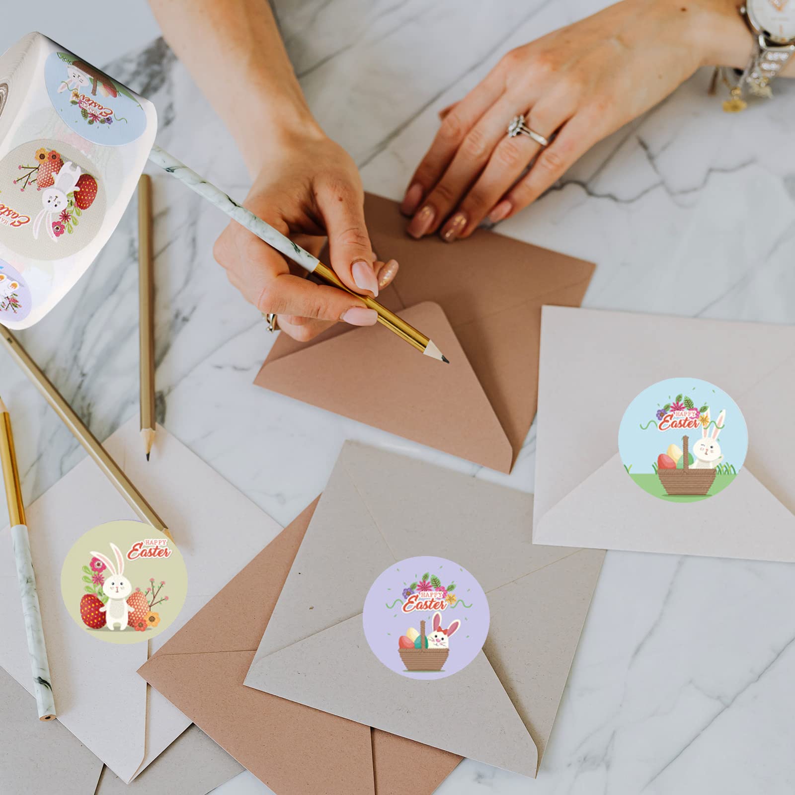 500 Pcs Easter Stickers, Easter Theme Decorative Stickers, Happy Easter Egg Bunny Roll Sticker, Self Adhesive Sticker for Kids Party, Easter Decorations Wall Window (Easter)