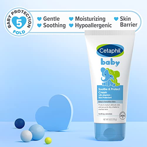 Cetaphil Baby Soothe & Protect Cream with Allantoin Skin Protectant, 6 oz, Prevents Dry, chaffed or Cracked Skin, Baby Cream moisturizes for 24 Hours, Non-Greasy (Packaging May Vary)