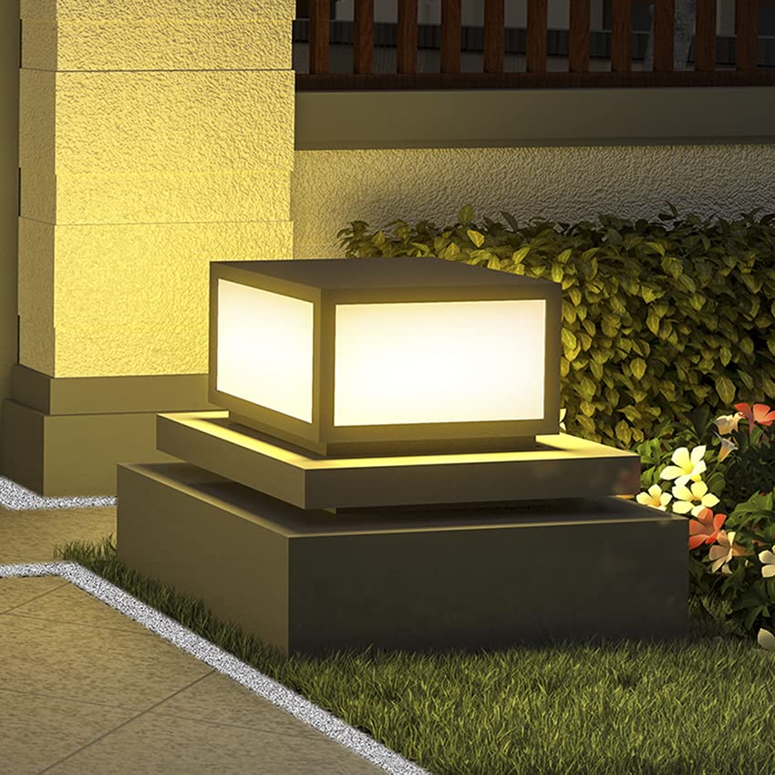 AILICIN Pillar Lamp Post Light, Tempered Glass Shade,Fence Deck Cap Light Lantern Column Lamp for Flat Surface Patio Garden Decoration with IP55 Waterproof E26 LED Bulb (Electric Powered)