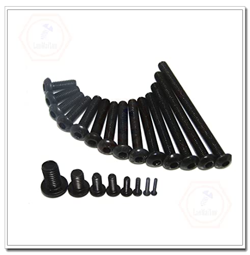 50pcs M2.5×10mm Black Alloy Steel Button Head Round Head Hex Socket Cap Screw Bolt ISO7380 Black Oxide