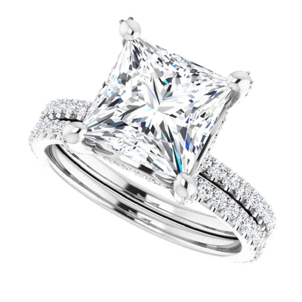 3 CT Princess Cut VVS1 Colorless Moissanite Engagement Ring Set, Wedding/Bridal Ring Set, Sterling Silver Vintage Antique Anniversary Promise Ring Set Gifts for Love (10)