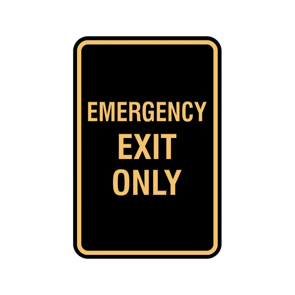 Signs ByLITA Portrait Round Emergency Exit Only Sign with Adhesive Tape, Mounts On Any Surface, Weather Resistant, Indoor/Outdoor Use (Black Gold) - Large