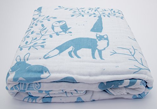 Clover & Sage Organic Muslin Baby Toddler Blanket - 100% Hypoallergenic Cotton Bed Blankets - Blue Forest